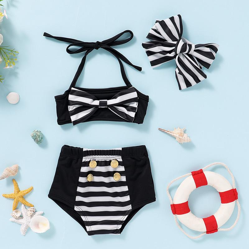 Girls' Black Bikini Swimsuit Headband Set — BFFwholesale